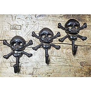 MIABE - Cast Iron Supplies for Skull and Crossbones Towel Hanger Coat Hat Hooks Hook Pirate Jolly Roger for Home Decor,Brown