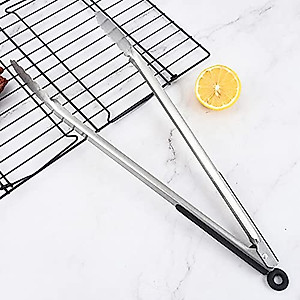 BBQ Tongs for Grilling, 17" Long Kitchen Cooking Stainless Steel Heavy Duty Locking Grill Tongs with Soft Grip Silicone Handle
