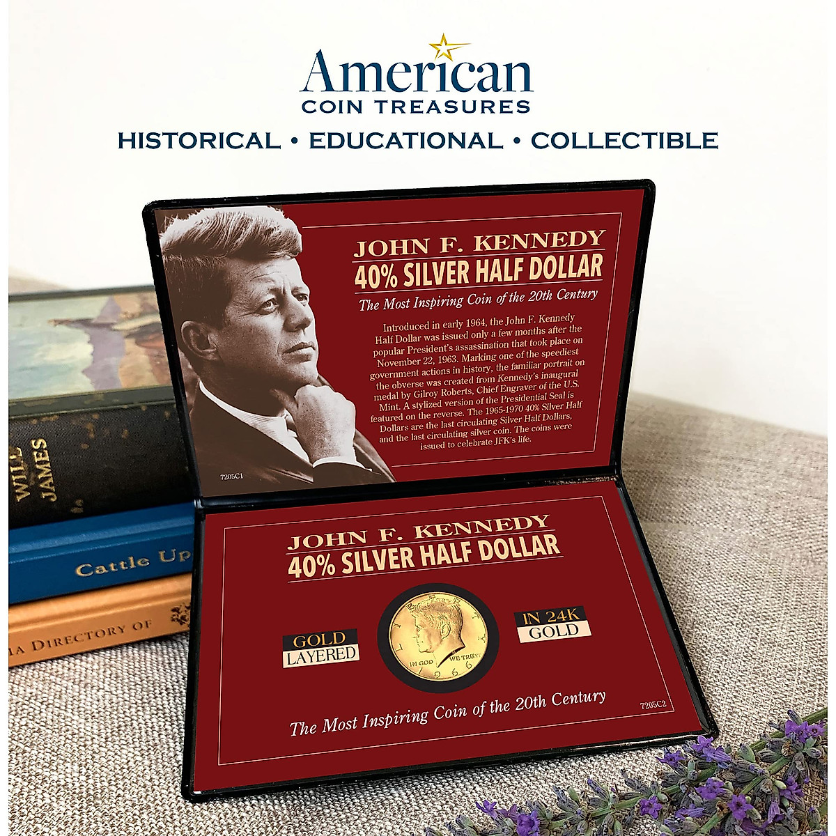 Silver JFK Half Dollar Coin Layered in Pure Gold