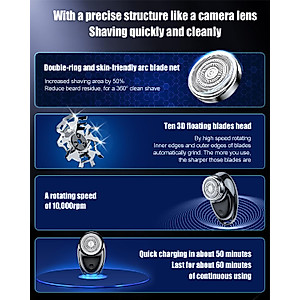 Electric Shaver One-Button Use Electric Razor for Men Rotary Portable Mini Shaver Pocket Size, Rechargeable, Wet&Dry, IPX6 Waterproof, Travel, Home, Office, Car (Black)