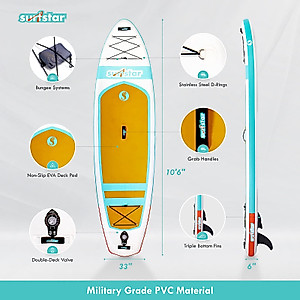 surfstar Inflatable Paddle Board, Stand Up Paddle Boards for Adults, 10’6’’x33’’x6” Paddleboard Lightweight SUP with Premium Ankle Leash, Paddle, Dual Action Pump, Backpack, Waterproof Bag and Fin