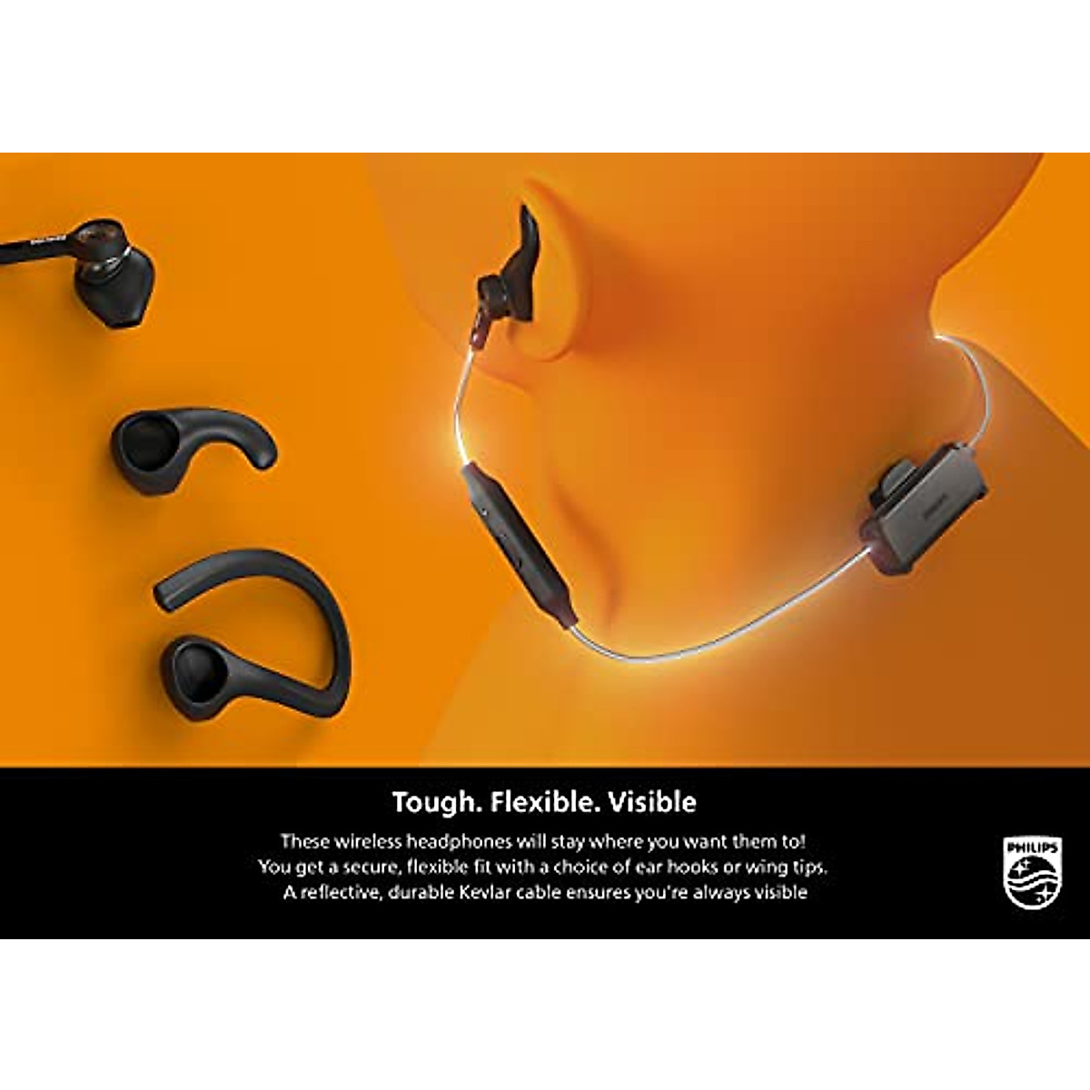 Philips A3206 Wireless Sports Headphones, Detachable Ear Hooks, Integrated Controls, Built-in Microphone, Instant Bluetooth Pairing, IP57 dust Resistant and Waterproof TAA3206BK