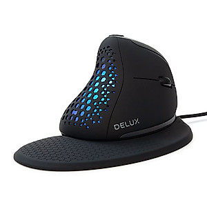 DeLUX Seeker Wired Ergonomic Vertical Mouse with Thumb Wheel, Optical Computer Mouse with 6 Programmable Buttons, 4000 DPI, LED Backlight, Removable Wrist Rest for Carpal Tunnel(M618XSU-Black)
