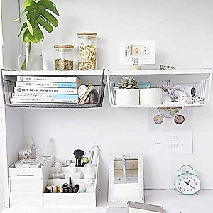PENGKE Under Shelf Basket,4 Pack Wire Rack, Slides Under Shelves for Storage,Space Saving for Kitchen Counter Pantry Desk Bookshelf Cupboard, White