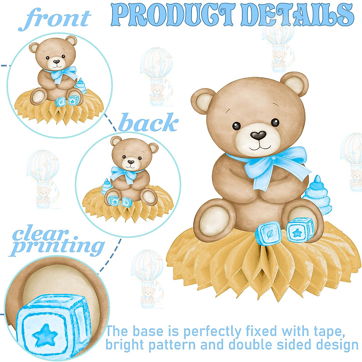 We Can Bearly Wait Honeycomb Centerpieces Bear Centerpieces for Table Teddy Bear Baby Shower Party Decorations 11Pcs Blue Bear Table Decorations for Baby Boys Bear Gender Reveal Party Supplies