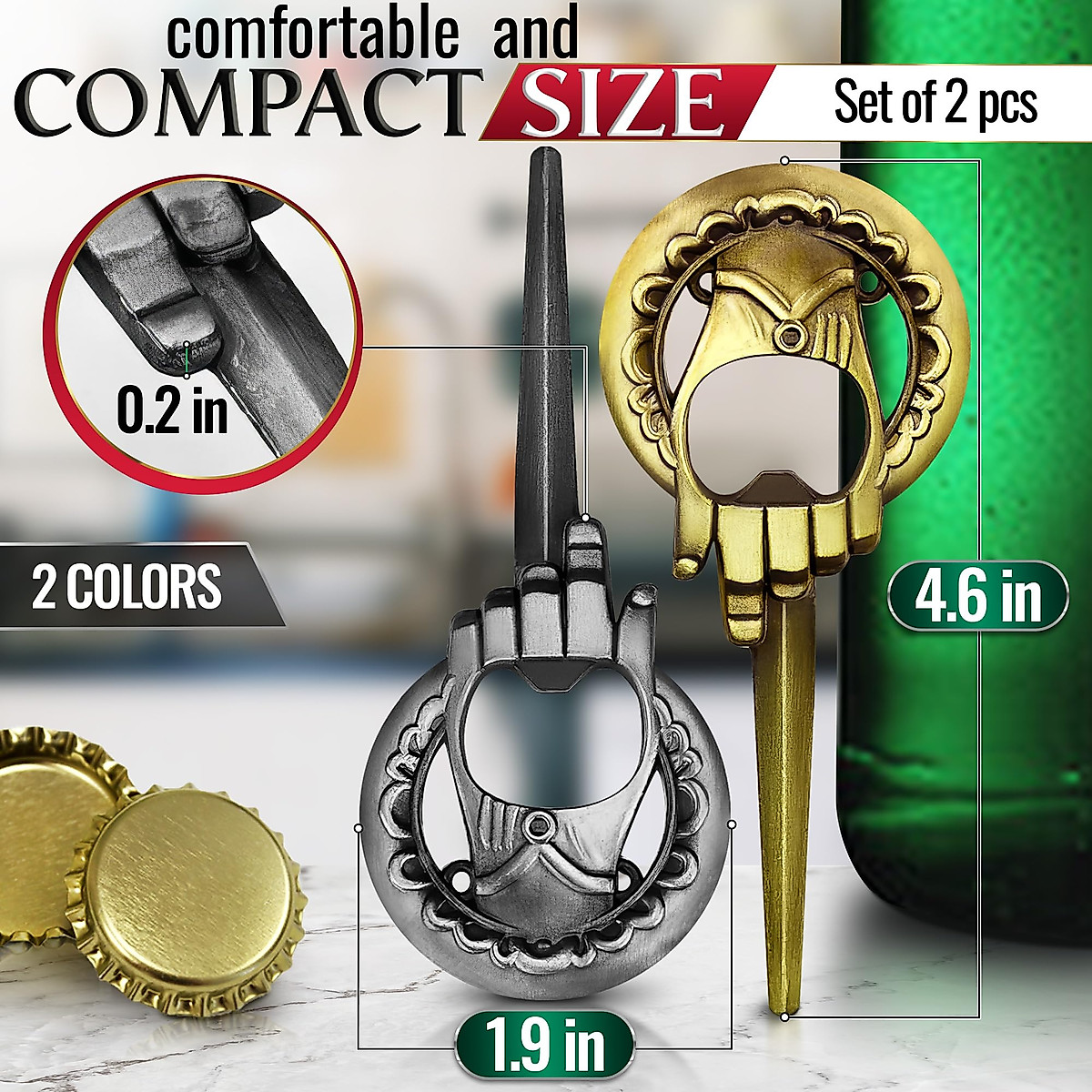 2Pcs King Hand Keychain Bottle Opener Bartender - Beer Can Opener Letter Opener Kings Hand Can Opener Manual - Bartender Bottle Opener Kitchen Gadgets Bottle Opener Keychain for Men Bar Accessories