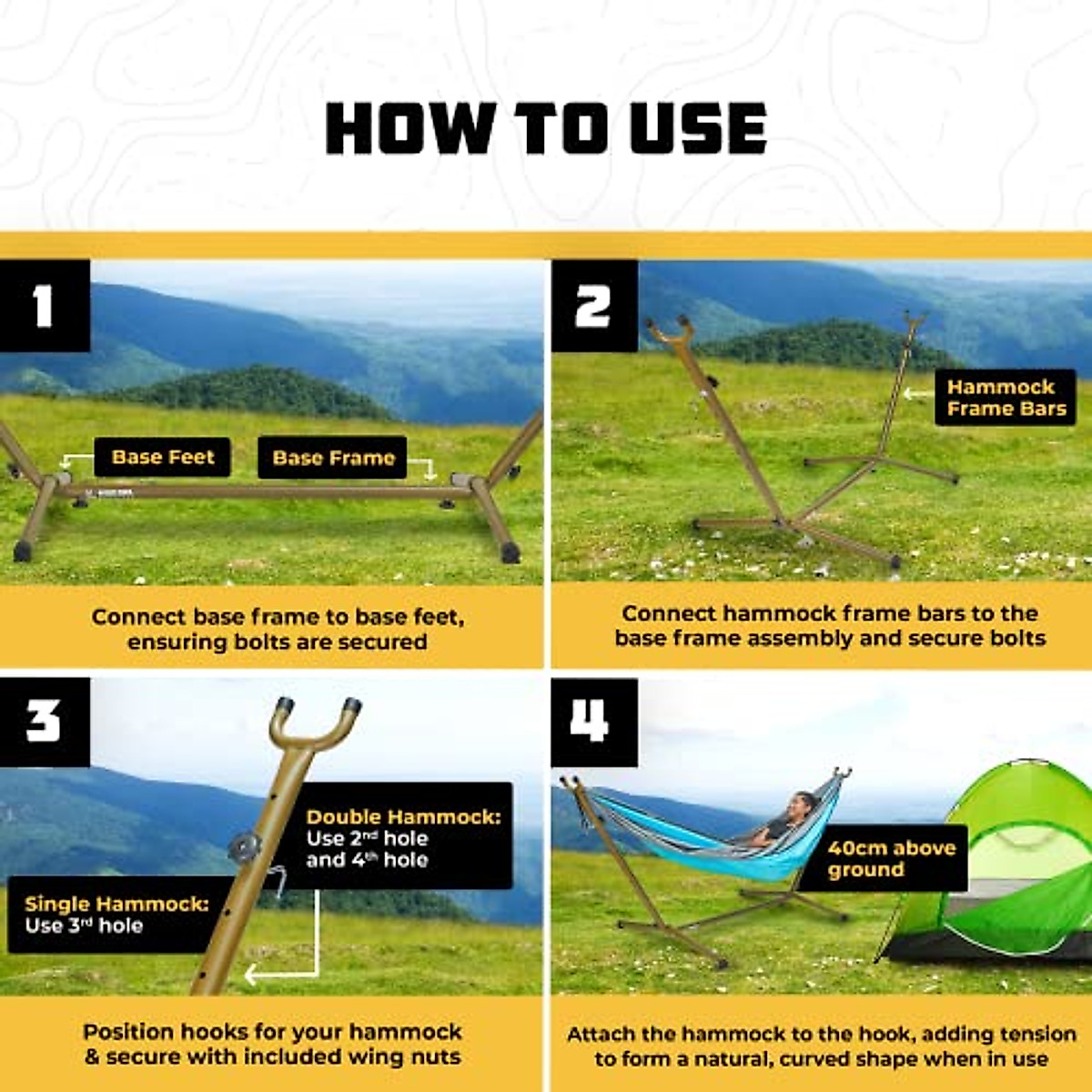 Wise Owl Outfitters Hammock Stand - 106 x 42 Inch Portable, Collapsible Stand for Outdoor Hammock - 440 Pound Capacity Frame and Carry Bag Included