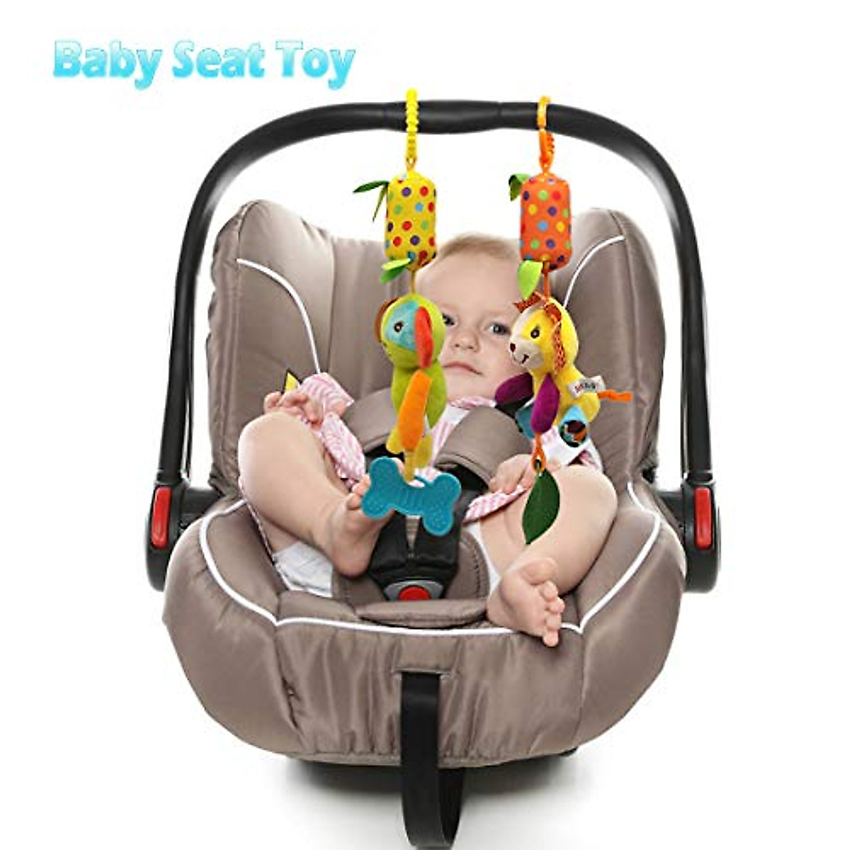 Bloobloomax Baby Soft Hanging Rattle, Car Seat Stroller Toys with Plush Animal C-Clip Ring for Infant Babies Boys and Girls 3 6 9 to 12 Months (12PCS-A)