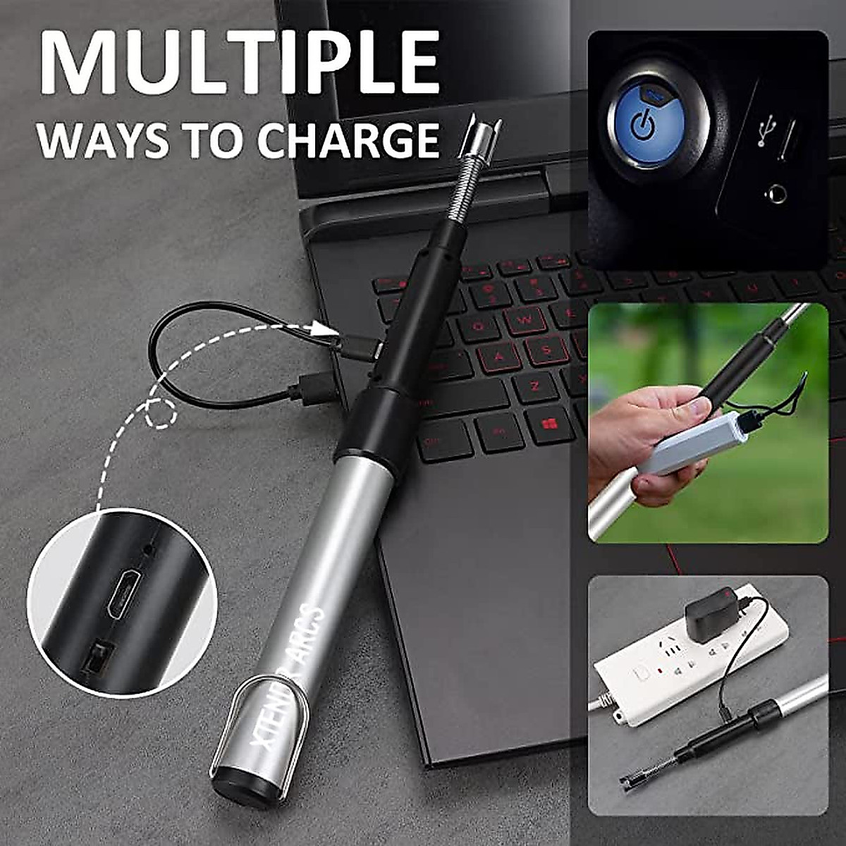 XTENDR ARCS V2 Extendable 2.5 Feet Arc Extra Long Flameless Fireplace Stove Electric Candle Lighter for Pilot Light, Grilling, Firepit, Kitchen, BBQ (Black)