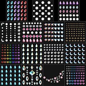 Hicarer 15 Sheets Eye Body Face Nail Gems Rhinestone Stickers Face Gem Festival Self Adhesive Rhinestones Stickers for Women Accessory DIY Makeup Nail Decorations (Chic Style)