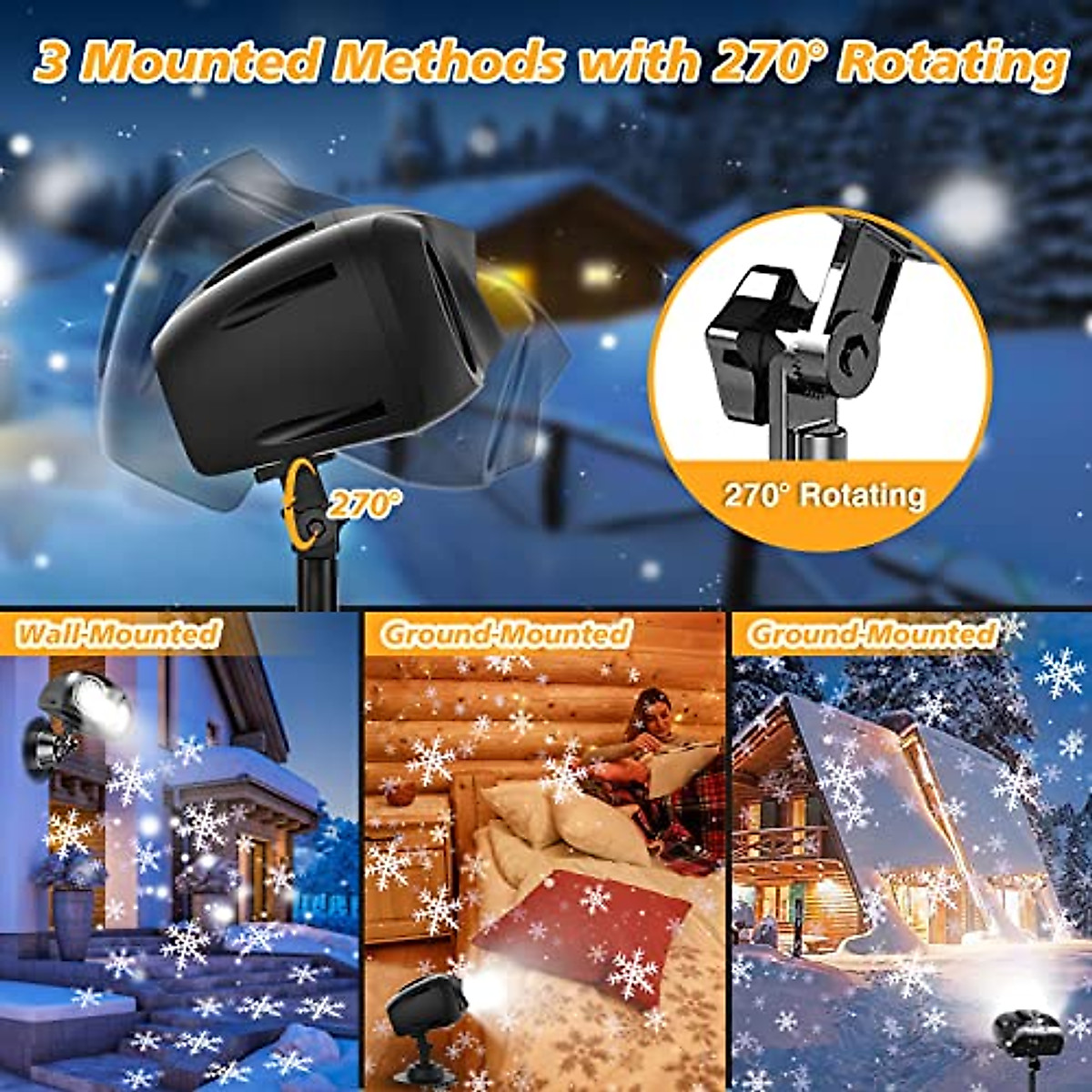 Christmas Projector Lights Outdoor, Upgraded LED Binocular Rotating Snowflake Projector Lights, Waterproof Snowfall Landscape Light with Remote RF Control Timer for Xmas Halloween Holiday Party Decor