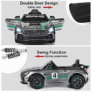 Costzon Ride On Car, 12V Licensed Mercedes Benz AMG Electric Vehicle w/Remote Control, Opening Doors, Head/Rear Lights, Swing Function, MP3 USB TF Input, Horn, High/Low Speed for Kids (Silver)