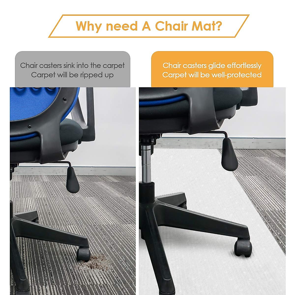 Chair Mat for Carpeted Floor, 36 x 48 inches, Premium Material Chair Mat with Lip, Easy Glide Transparent Mats for Chairs, Good for Desks, Floor Mats for Office