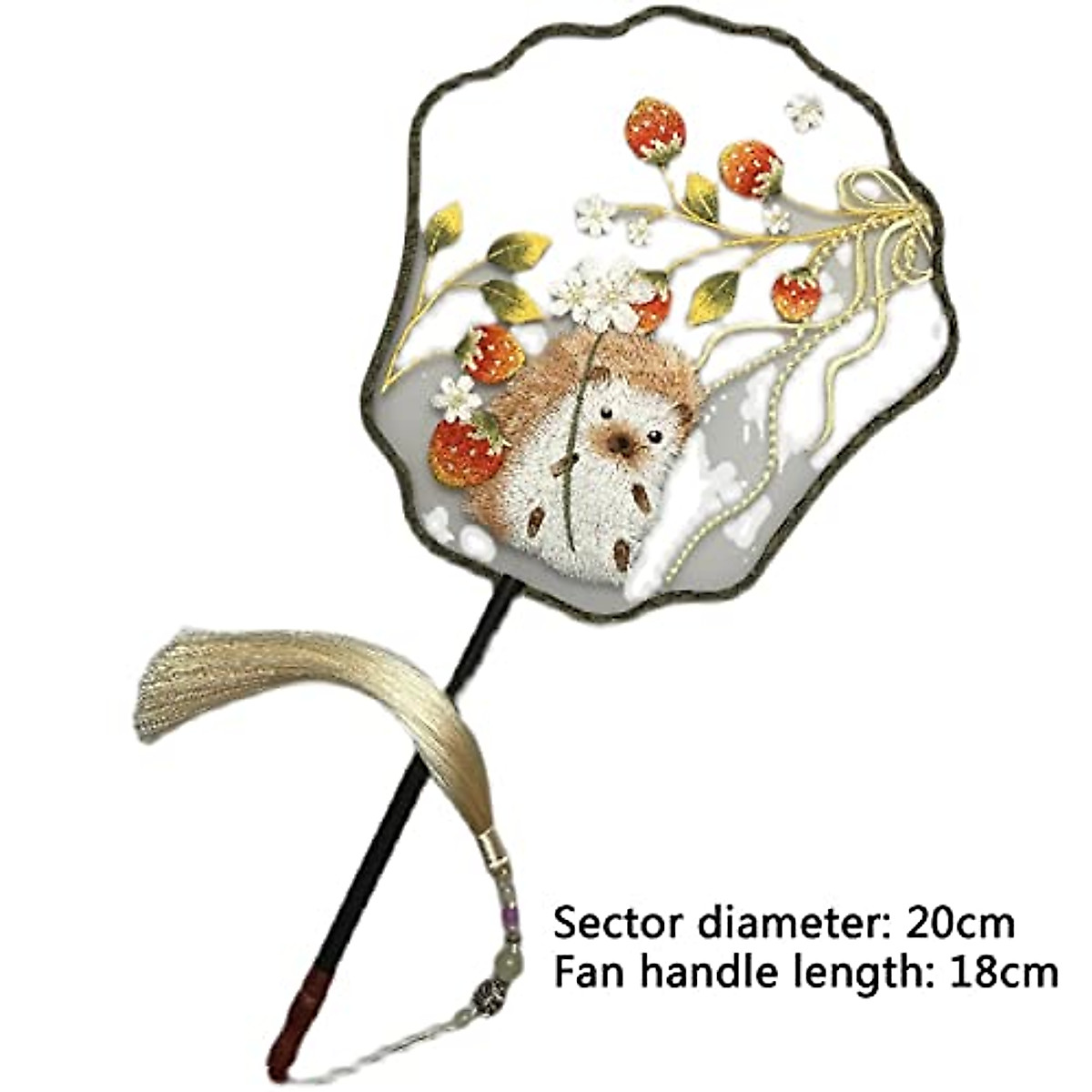 PHONME Chinese Embroidered Hand Fan Folding Hand Fan Antique Fan Summer Female Round Fan Hanfu Cheongsam Costume Accessories Vintage Style