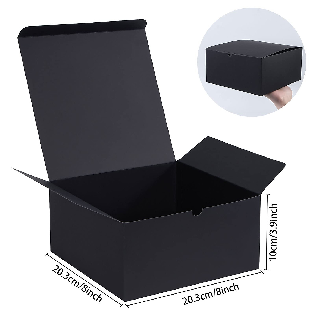 NIGNYA Kraft Gift Boxes with Lid 8x8x4 inches 10 Pack Black Cardboard Paper Gifts Boxes Large Boxes for Presents, Bridesmaid Proposal, Wedding, Birthday