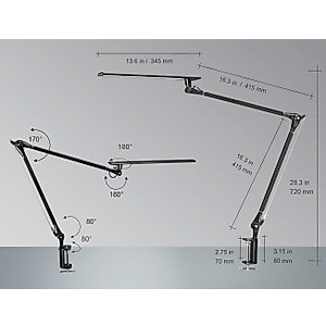 PHIVE LED Desk Lamp, Architect Task Lamp, Metal Swing Arm Dimmable Drafting Table Lamp with Clamp (Touch Control, Eye-Care Technology, Highly Adjustable Office, Craft, Studio, Workbench Light) Black