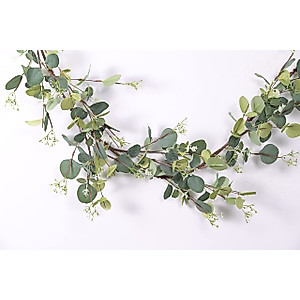 60 Inch Spring Artificial Eucalyptus Garland Hanging Greenery Silver Dollars Foliage Vine Vines for Home Garden Outdoor Wedding Backdrop Arch Wall Decor