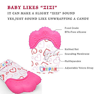 NEPAK Teething Mitten 2 Pcs-Baby Glove Stimulating Teether Toys for Boys & Girls-Teething Glove for 3-6 Months Baby (Pretty Sweet Heart,Pink)