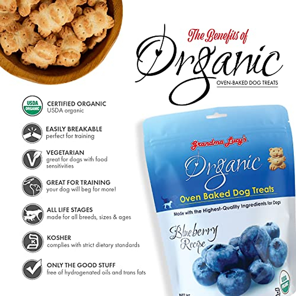 Grandma Lucy's Organic Oven Baked Dog Treats - Blueberry, 14 oz