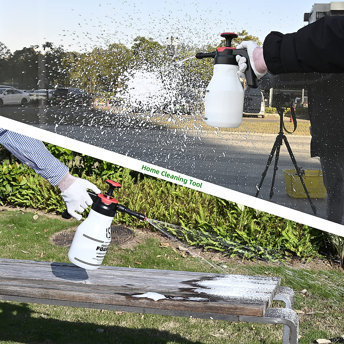 FOSHIO Car Wash Foam Pump Sprayer 0.4 Gallon, Hand Pump Pressure Sprayer with Trigger Lock Water Sprayer for Car Detailing, Lawn and Garden