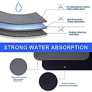 FUMAX Coffee Mat 12x20”, Absorbent Hide Stain Coffee Bar Mat for kitchen Counter, Coffee Bar Accessories for Espresso Machine Coffee Maker, Rubber Backed Anti-Slip Under Appliance Mats Dish Drying Mat