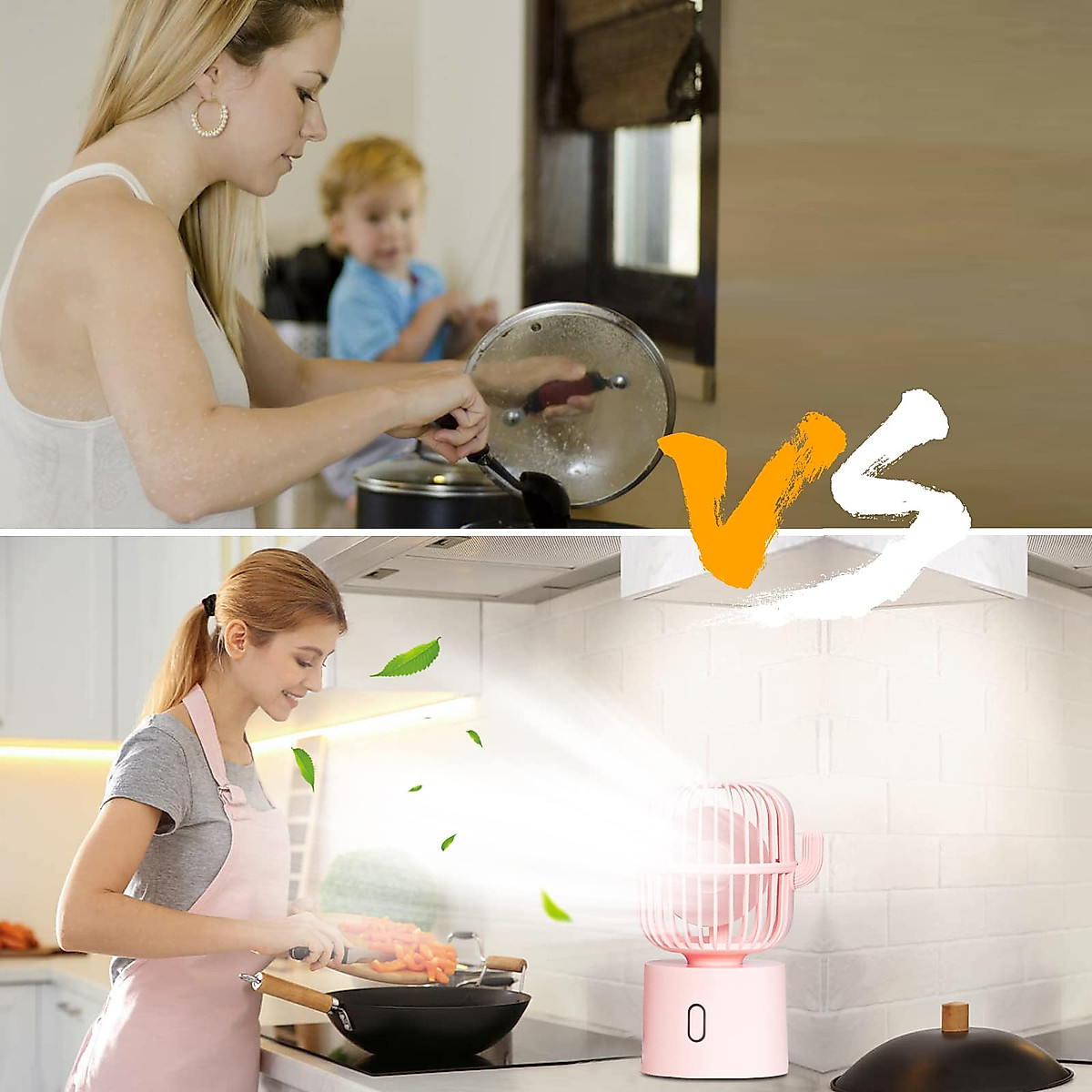 Growiner Cactus Fan, Cute Desk Fan Small Mini Office Desk Fan Quiet, 80 Degree Rotation USB Portable Fans 3 Speeds Strong Wind, Cactus Office Supplies, Personal Table Desktop Fan Decor (Green)