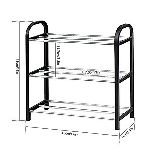NiHome Compact 3-Tier Shoe Rack Organizer - Sturdy Metal Frame, Vertical Display Shelf for 6 Pairs of Shoes, Ideal for Closet, Hallway, Entryway, Living Room, Bedroom - Small Size, Lightweight (Black)