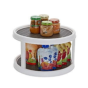 Copco Non-Skid 2 Tier Turntable, 12-Inch, White/Gray & Basics Non-Skid Pantry Cabinet Lazy Susan Turntable, 12-Inch, White/Blue