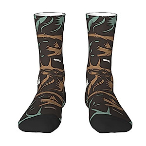 Novelty Crew Socks Athletic Running Workouts Work, Deer Duck Hunting Vintage