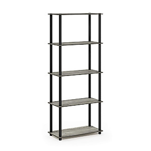 Furinno Turn-N-Tube 6-Tier Accent Display Rack, French Oak Grey/Black Turn-N-Tube 5-Tier Multipurpose Shelf, French Oak Grey/Black