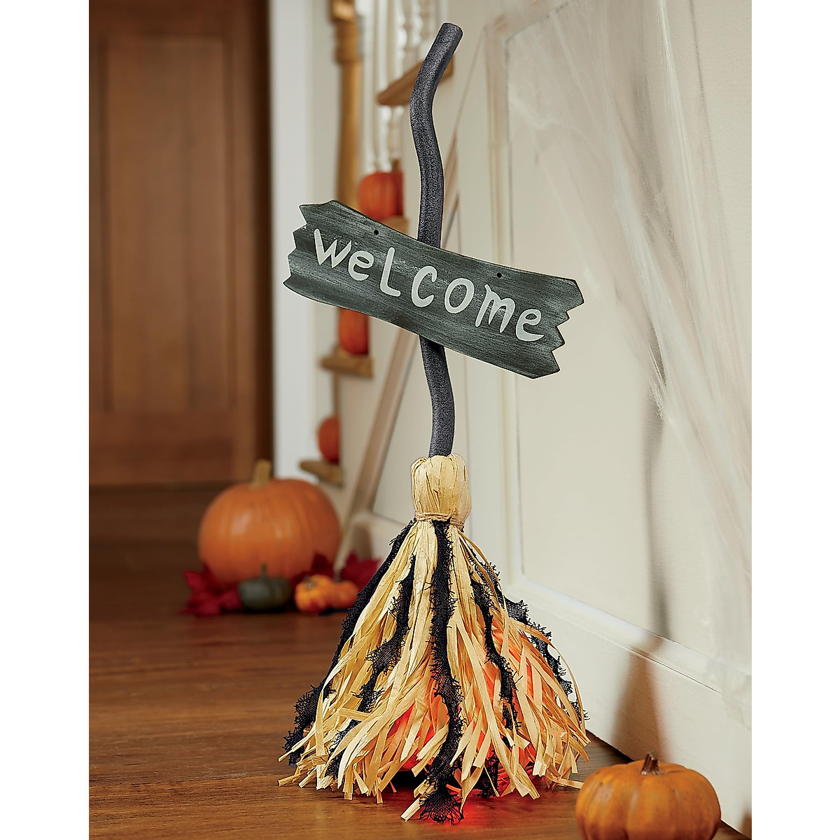 Montgomery Ward Dancing Broom - Sound-Activated, Spooky Music, Red LED Lights, Foam-Padded Base, On/Off Switch