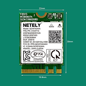 NETELY IEEE 802.11AC WiFi 5 NGFF M2 Interface 1200Mbps WiFi Adapter with Bluetooth 4.2 for Laptop PCs, 2.4GHz 300Mbps and 5GHz 867Mbps NGFF M2 WiFi Card, OEM Lenovo FRU PN: 01AX713 (QCNFA344A)