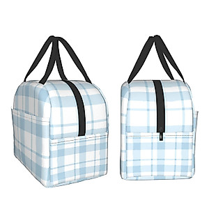 DADABULIU Lunch Bag Plaid Blue Check Insulated Lunch Box Cooler Tote for Adults Kid Girl Women Work Office School Picnic Beach Reusable Lunchbox Over 3 Years Old