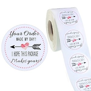 500 Pieces Your Order Made My Day Stickers Decorative Business Stickers Thank You Stickers Self-Adhesive Round Circle Thank You Label for Envelope Bag Seals Party Supplies (Red, 3 cm/ 1.2 Inch)
