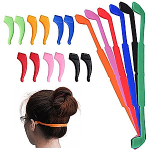 SENHAI 6 Pack Anti-Slip Silicone Glasses Straps with 6 Pairs Ear Grip Hooks, Soft Eyewear Retainer Eyeglasses Holder for Kids Adult Sports - Black, Red, Orange, Pink, Blue, Green
