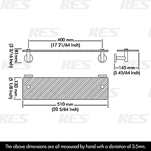KES Glass Shelf for Bathroom Rectangular 20-Inch Floating Shelves 3 Pack with Rustproof Stainless Steel Brackets Wall Mounted Brushed Finish, A2021-2-P3