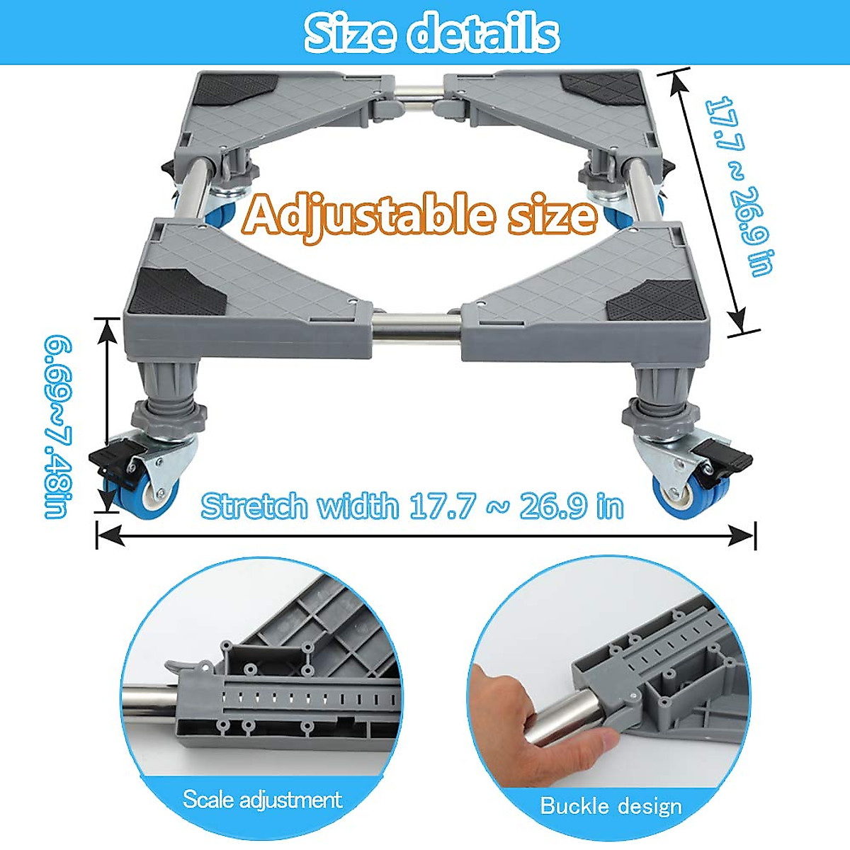 Multi-Functional Furniture Dolly Roller Base Adjustable Movable Base Refrigerator Stand for Washing Machine Refrigerator and Dryer (8 Rounds of Lifting)