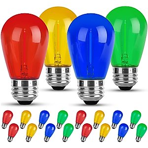 We Charger Colored Led String Light Bulbs16 Pack for Replacement, S14 Multi-Color Bulb with E26 Screw Base, Red/Green/Blue/Yellow RGB Bulbs for Wedding Christmas Party Bar Mood Ambiance Decor