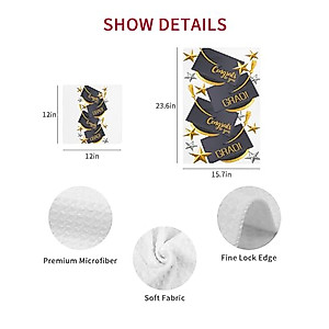 Hokiten Graduation Waffle Kitchen Towels Dishcloths, Yellow White Star Absorbent Dish Towels | Hand Towels for Bathroom/Bar, 12 x 12 Inch, 2 Pcs