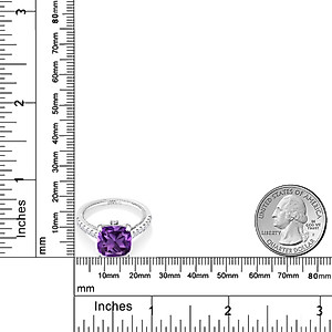 Gem Stone King 925 Sterling Silver Cushion Purple Amethyst and White Created Sapphire Engagement Ring For Women (3.27 Cttw, Available in size 5, 6, 7, 8, 9)