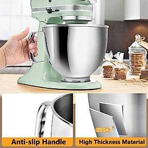 JEASOM 5QT Mixer Bowl for KitchenAid Stand Mixers, 304 Stainless Steel Mixing Bowl Replace for KitchenAid Classic&Artisan 4.5/5QT Tilt-Head Mixer, Non-Slip Handle Designed for Kitchen Aid Mixers Bowl
