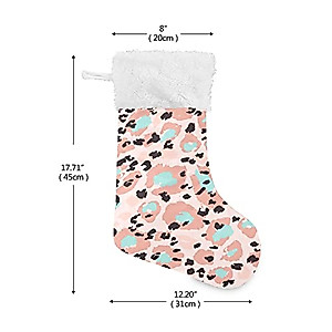 Kigai Christmas Stockings Pink Leopard Spots Large Candy Stockings Stuffers Kids Cute Xmas Sock Decorations 2PCS for Home Holiday Party 12" x18"