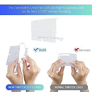 FUNDIARY Dockable Clear Case for Nintendo Switch OLED Model 2021 Skin, Accessories Cover for Switch OLED Console & Joycon with Screen Protector and 10 Pcs Thumb Caps - Full Protection by Flip Shell