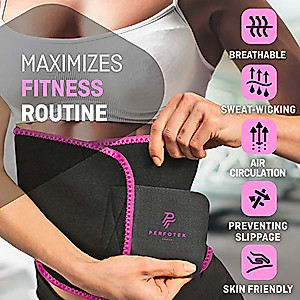 Perfotek Waist Trimmer Belt for Women Waist Trainer Sauna Belt Tummy Toner Low Back and Lumbar Support with Sauna Suit Effect (Large Pink)