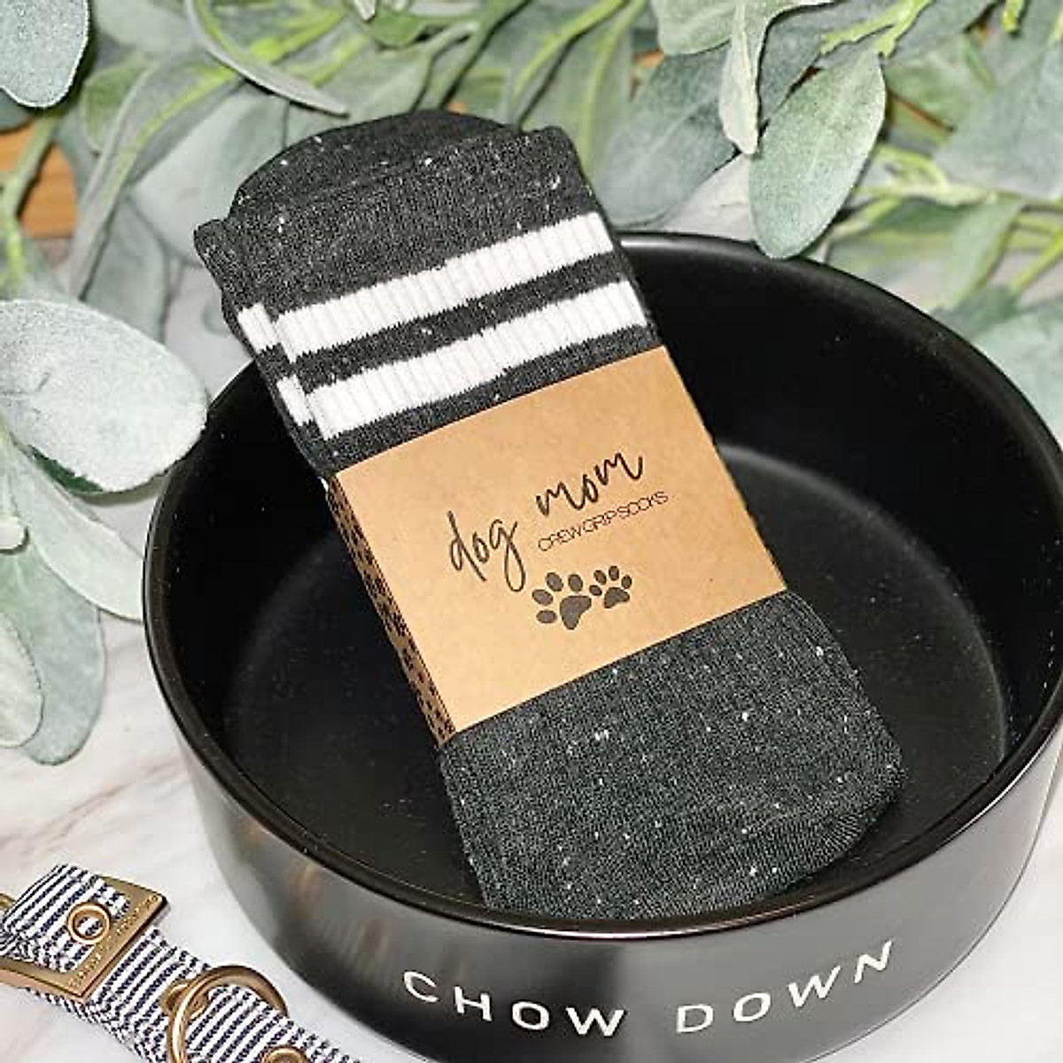 Boutique Dog Mom Crew Socks for Women - Soft Fuzzy No Slip Grip Soles - Fun Novelty Wife, Grandma, or Girl Birthday Gift or Christmas Present Stocking Stuffer - Sock Gifts for Best Friend - Charcoal