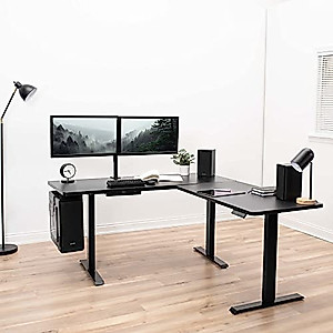 VIVO Electric Multi-Motor Height Adjustable Corner 3 Leg Standing Desk Frame, Frame Only, Sit Stand Ergonomic L Frame with Push Button Controller, Black, DESK-V123EB