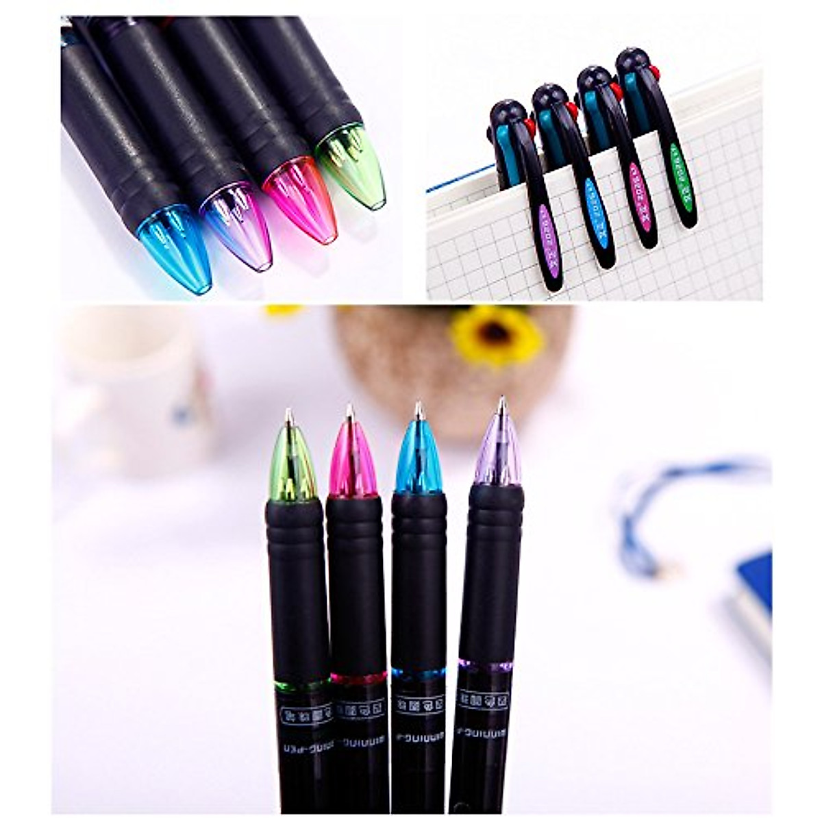 Ipienlee Multicolor Ballpoint Pens 0.7mm Ball Point Pen 4 Color Ink (Black, Blue, Red, Green) in One Retractable Ballpoint Pen for Office School Supplies Pack of 12