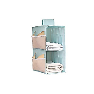 2-3-4 Shelf Hanging Closet Organizer,Foldable Closet Hanging Shelves,Cloth Hanging Organizer with Side Pockets,Pink Blue Grey (Blue/2 Shelf, 2 Shelf)