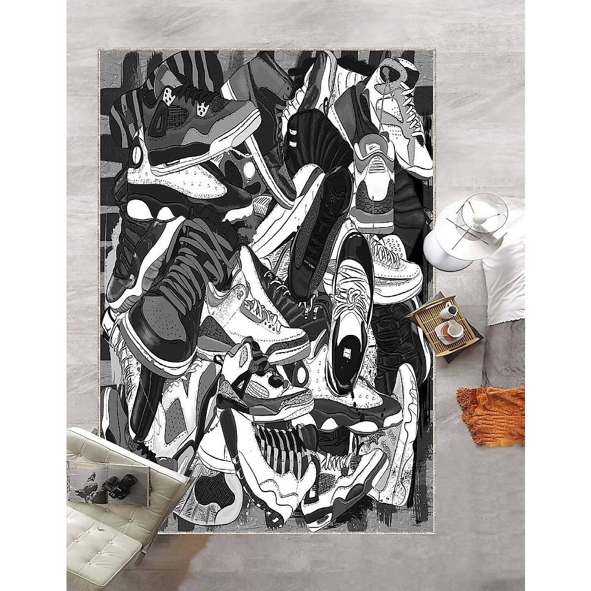 Generic Dark Colour Sneakers Rug, Custom Sneakers, Sneakers, Shoes Rug, Street Rug, Sneakers Decor Rug, Sneaker Art, Fashion Street Rug, Cool Carpet, 4.6 x 6.56 feet, Colourful