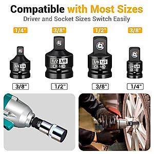 Socket Adapter Set Tools for Men - 1/4" 3/8" 1/2" Impact Adapter Father's Day Gifts from Daughter Son Wife CR-MO Drill Wrench Ratchet Drive Sockets Reducer Extension Impact Driver Bit Set Cool Gadgets